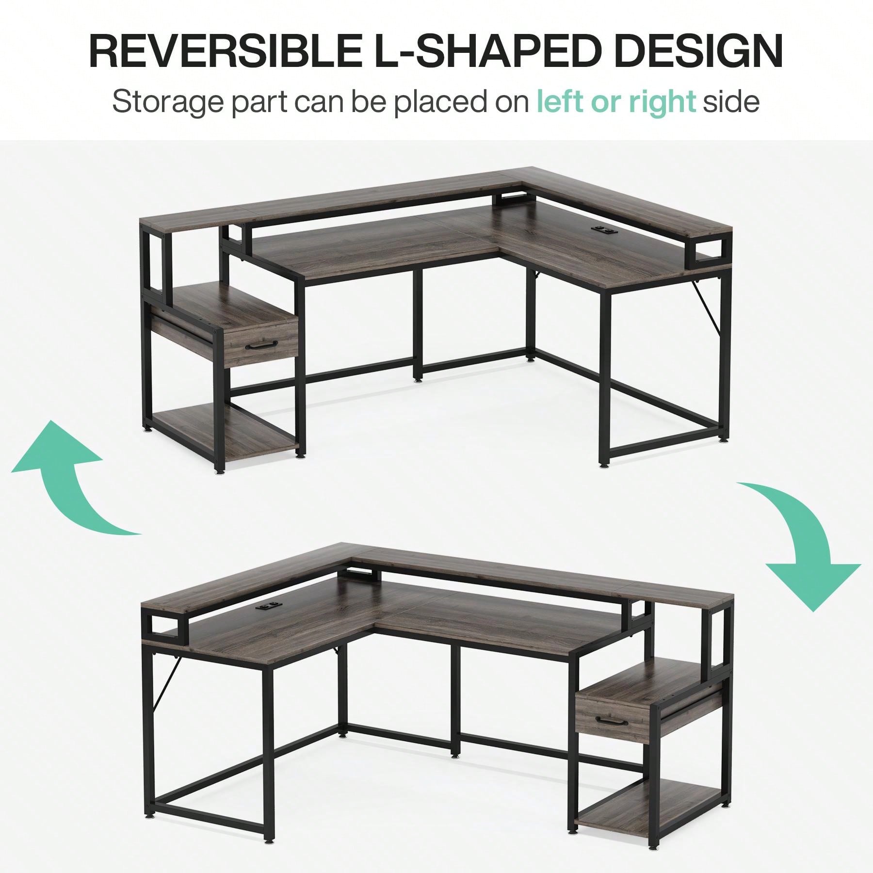 Tribesigns 68 Inch L Shaped Desk with Drawer, Reversible Corner Desk ...
