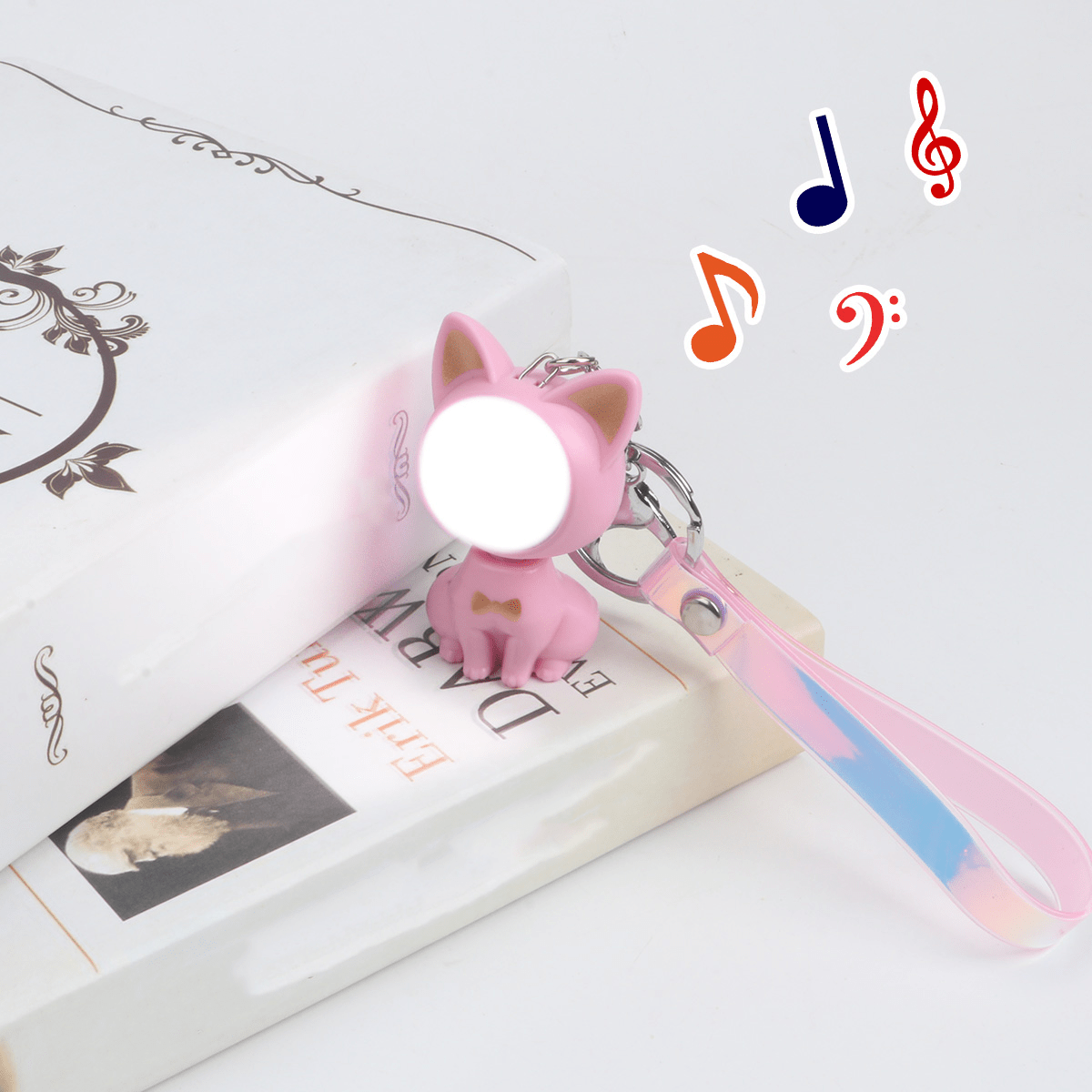 1pc Cute Pink Cat Shaped Keychain With Light And Sound Powered By A ...