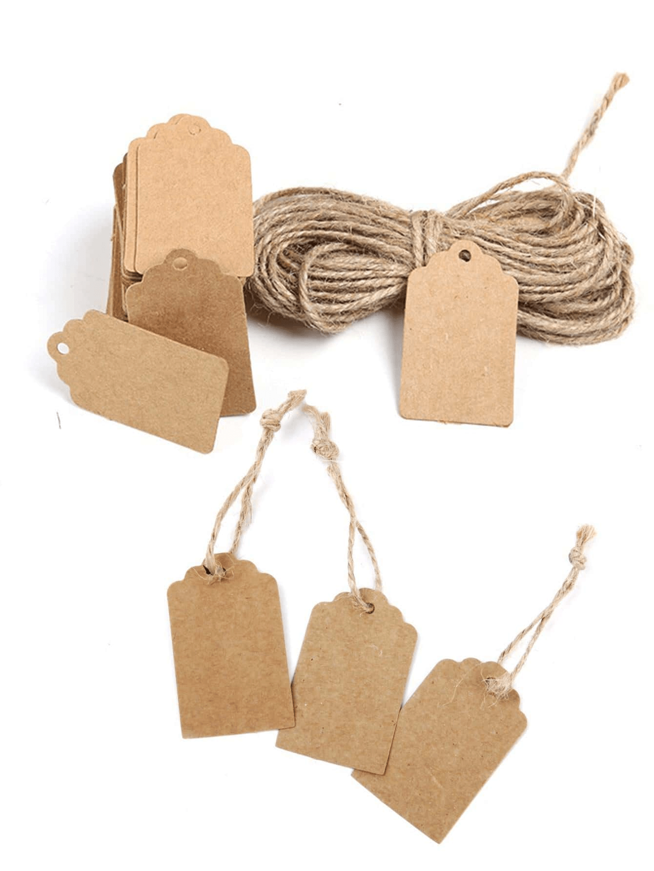 100pcs Kraft Paper Blank Wave Edge Diy Gift Package Hang Tags With ...