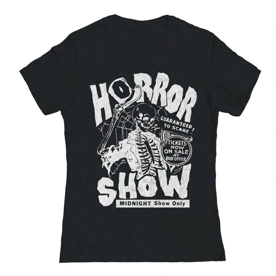 Nearly There Horror Show Graphic Black Ladies Cotton Short-Sleeve T ...