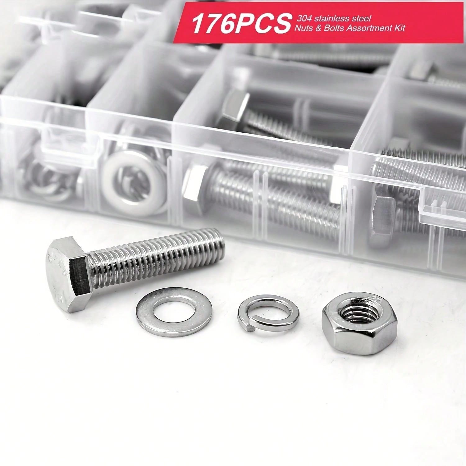 M4 M5 M6 M8 M10 Heavy Duty Bolt And Nut Assortment Kit, 304 Stainless ...