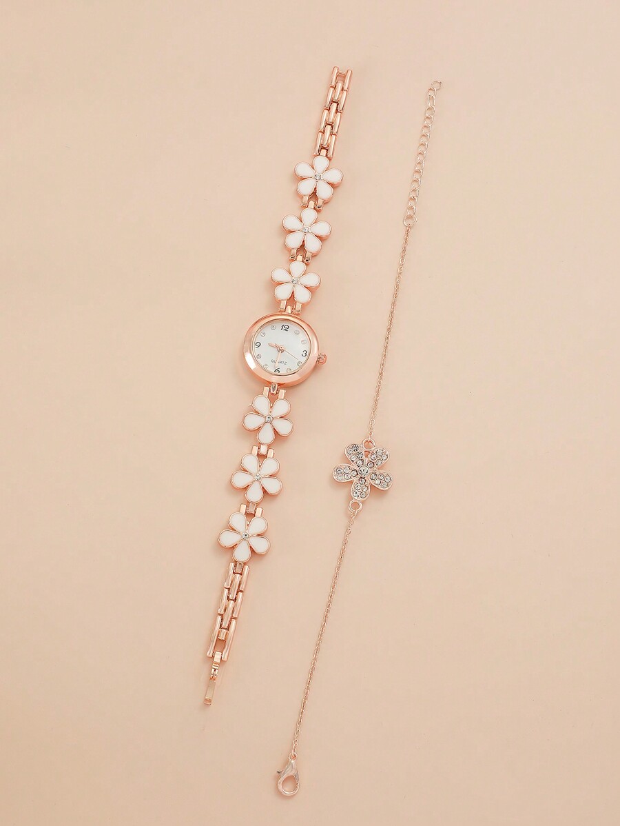 1 pieza Reloj de cuarzo con decoración de flores y 1 pieza Pulsera como ...