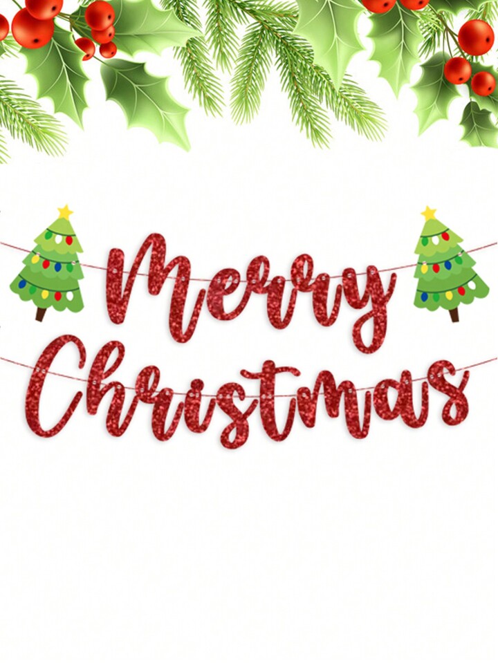 Red and Green Merry Christmas Glitter Banner Decorations, Merry ...