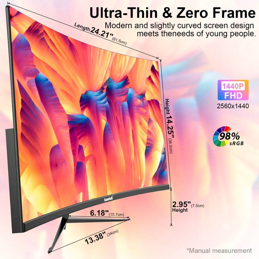Gawfolk 2K 165Hz Curved Monitor, 27 Inch QHD 2560x1440p 144Hz Gaming ...