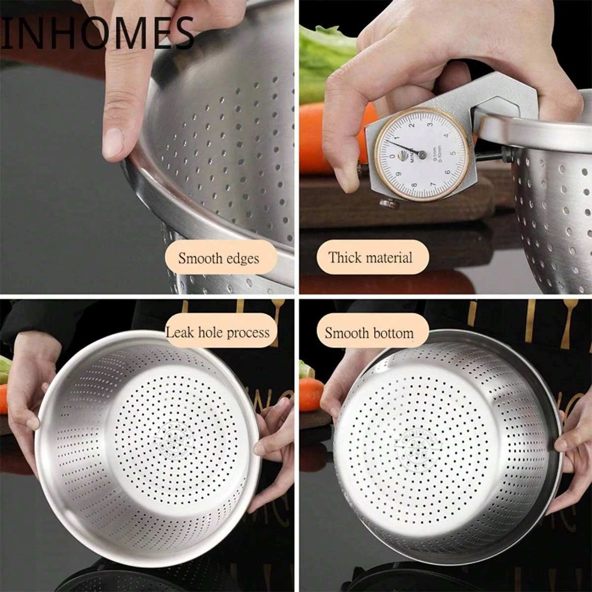 Kitchen Bowl Strainer Holes Washing Rice Sieve Strainer Fruits ...