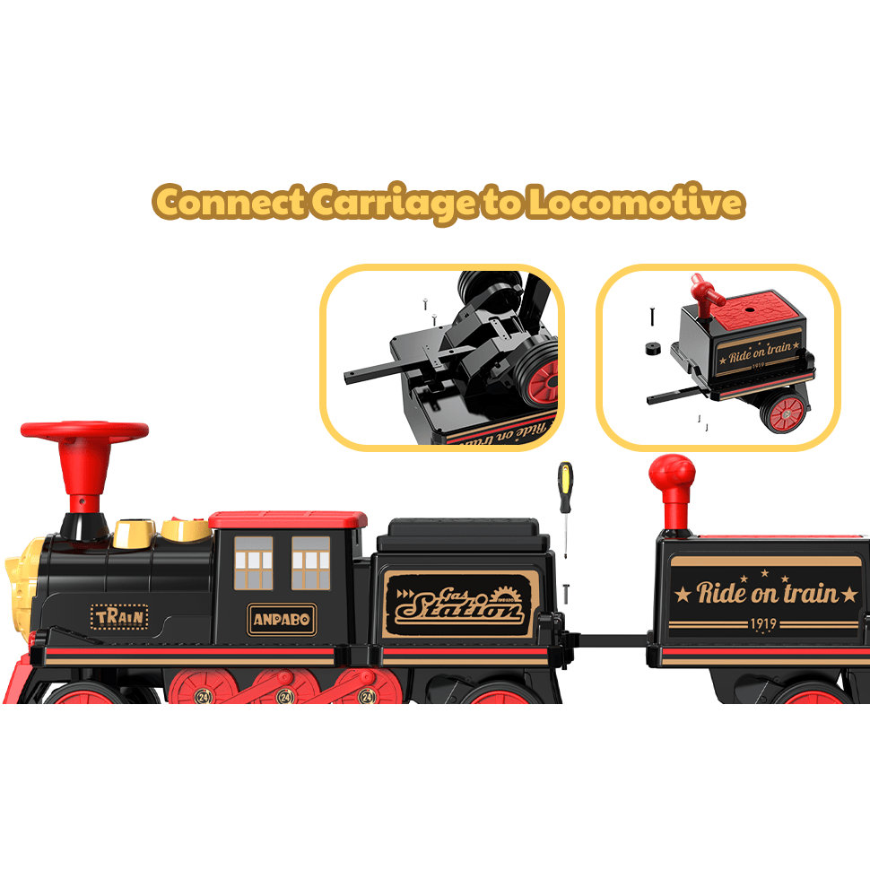 12V Battery Powered Ride on Train W/ Rubber Wheels, LED Headlight ...