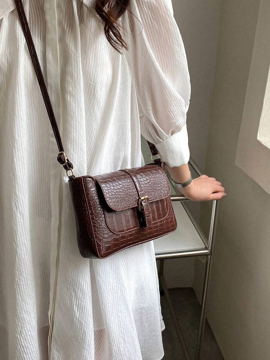 Crocodile pattern flap crossbody bag | SHEIN USA