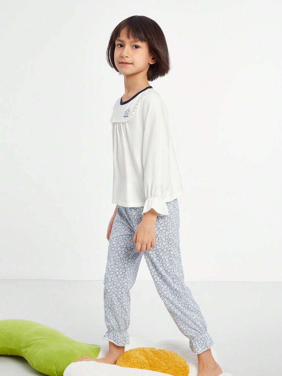 Annil Kids Pajamas Spring And Autumn Round Neck Cute Flower Printed ...