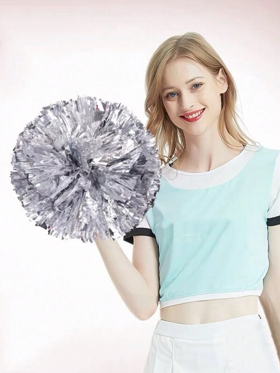 1pc Silver Cheerleading Handheld Pom Poms For Dance Sports Party ...