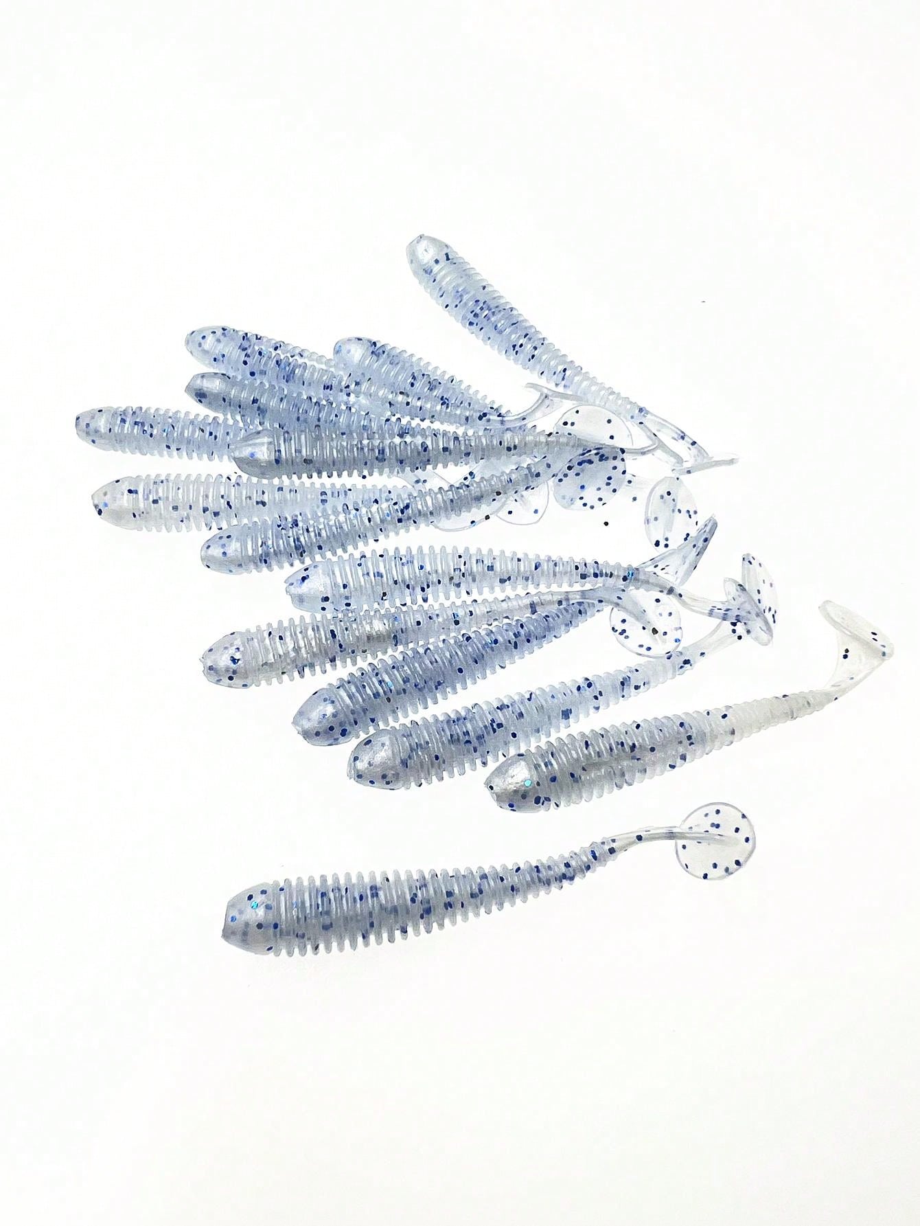 1box 50pcs 6cm Grayish Blue Little Worm Thread T-tail Silicone Soft ...