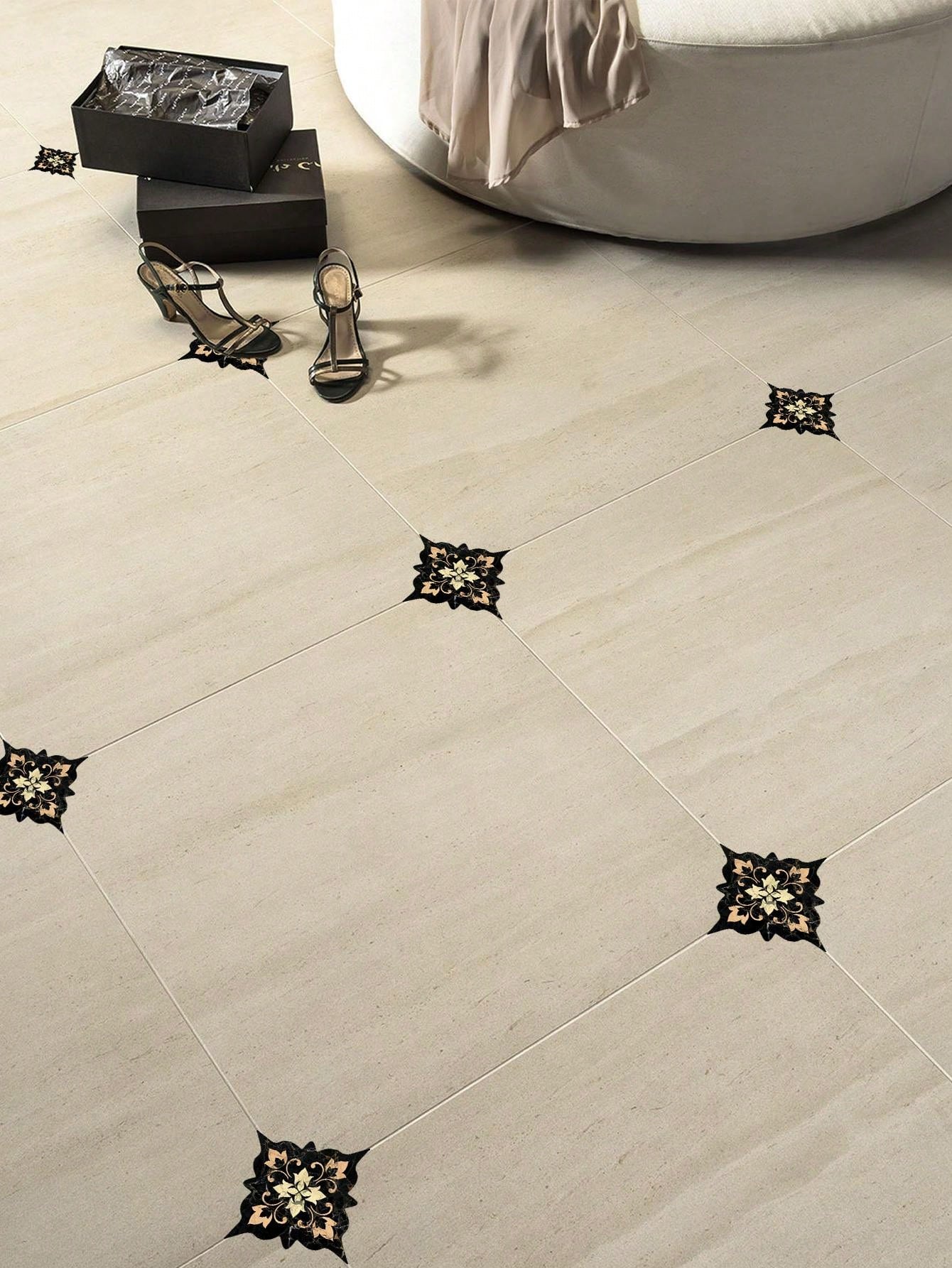 1 set of 21 pcs. Dark Moroccan pattern tile diagonal stickers self ...