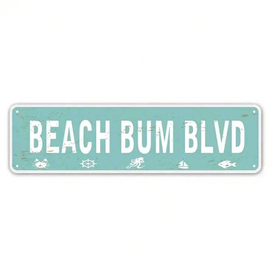 1pc Beach Bum BLVD Metal Aluminum Sign Vintage Rustic Lake Beach House ...