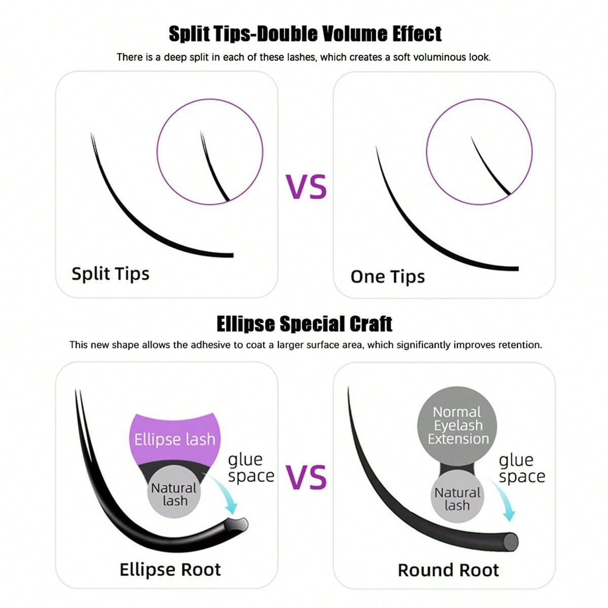 12Lines Super Soft Ellipse Eyelashes False lashes Split Tips Matte Black Gentle Natural Shape ...