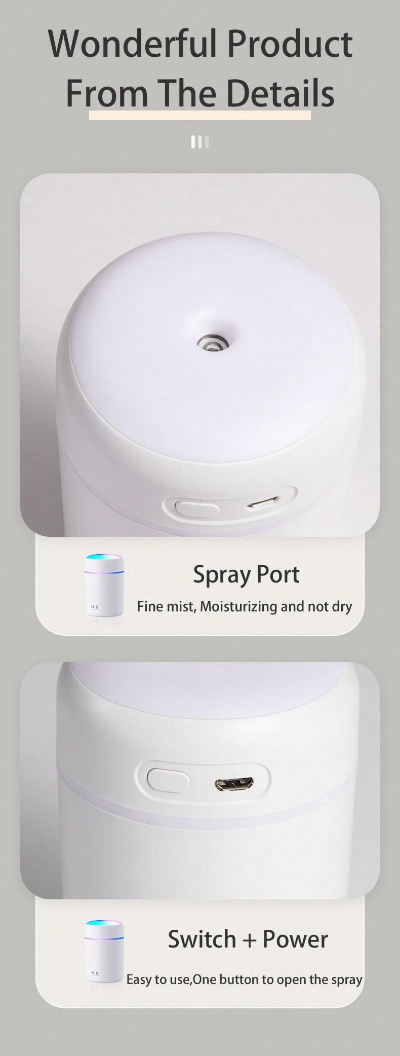 1pc Colorful 300ml Ultrasonic Humidifier-Usb Powered-Aromatherapy ...