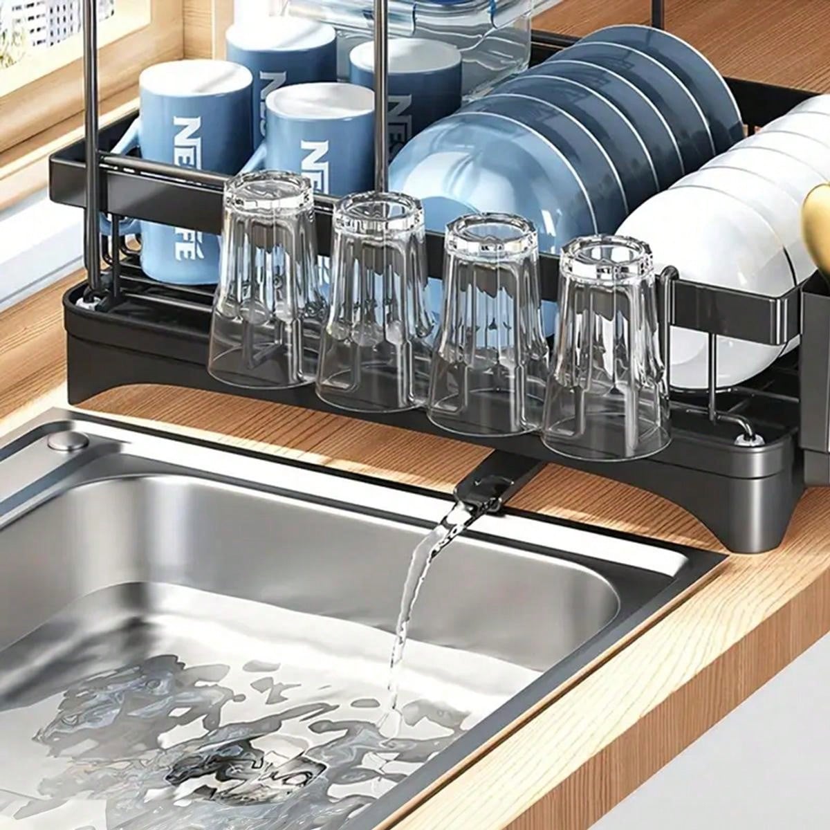 Black Kitchen Drain Bowl Rack, Utensils And Dish Storage Rack | SHEIN UK