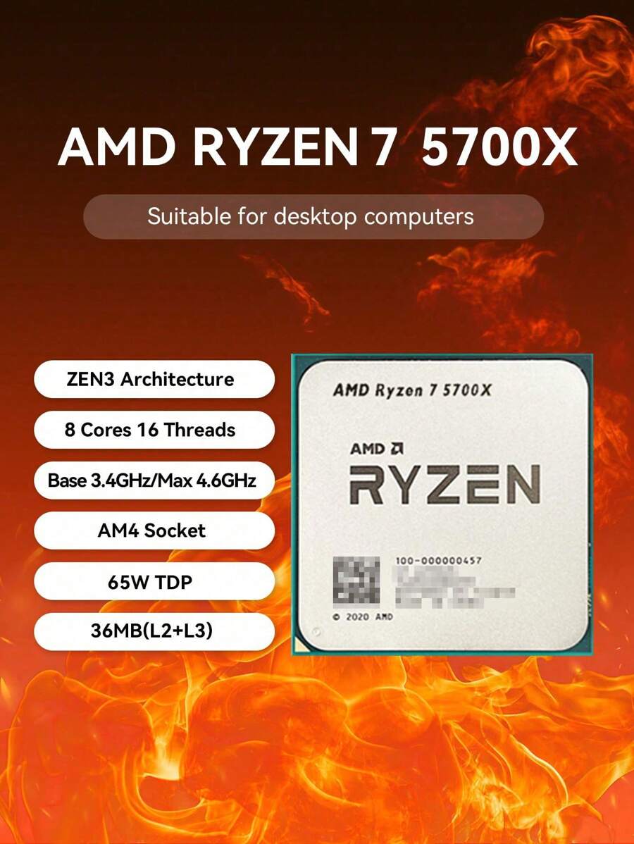 AMD Ryzen 7 5700X 3.4GHz Base Clock 8-Core 16-Thread Desktop Processor CPU, AM4 Socket, No ...