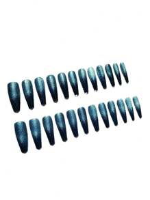 24 Stück Sarg-förmige Künstliche Nägel, Gradienten Blau Kristall ...