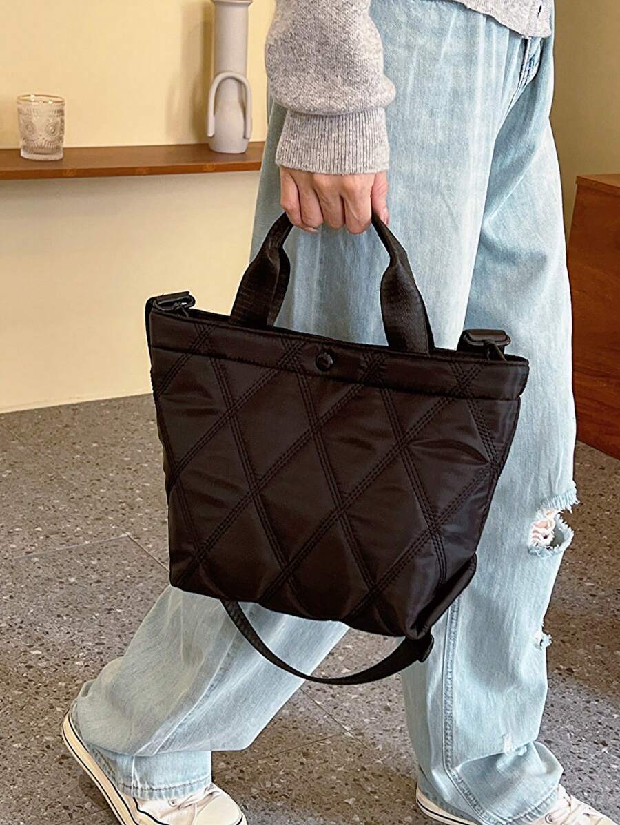 Ultra-light Nylon Stitching Bag, Casual Crescent-shaped Hobo Shoulder ...