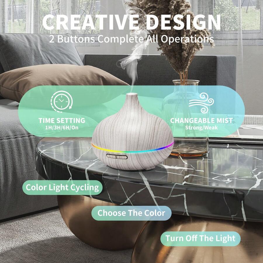 550ML Wood Grain Aromatherapy Diffuser Large Room with Remote, Ultrasonic Essential Oil ...