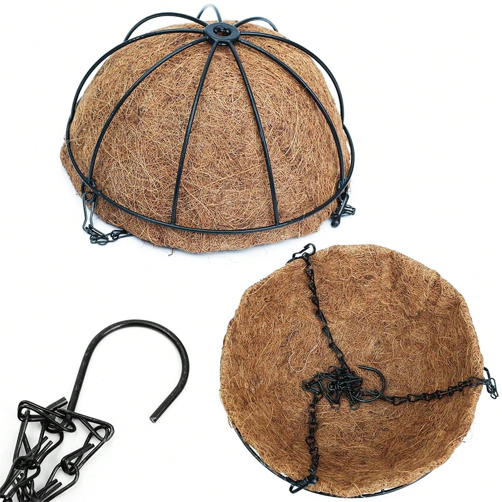 14-inch Coco Coir Lined Round Metal Wire Hanging Basket, With Chain ...