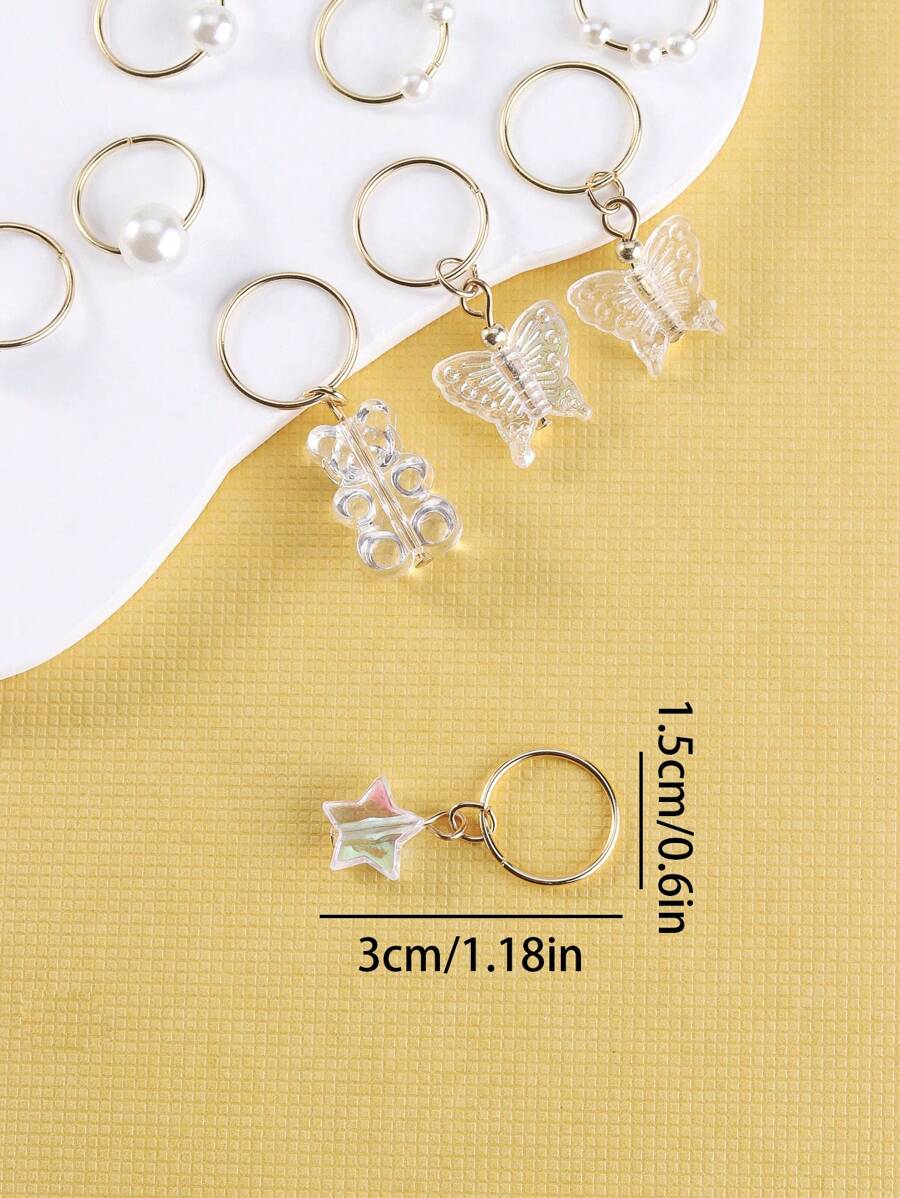 14pcs/pack White Pearl Star Bear Butterfly Hair Elastics | SHEIN USA