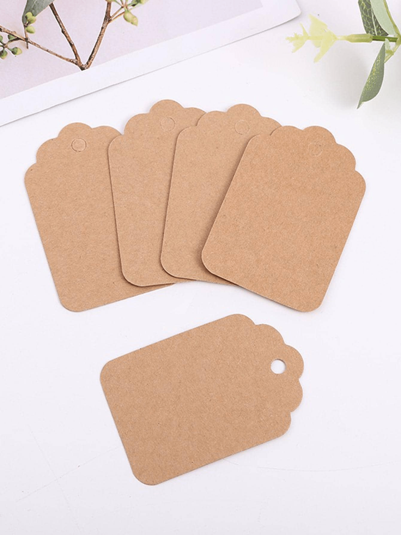 100pcs Kraft Paper Blank Wave Edge Diy Gift Package Hang Tags With ...