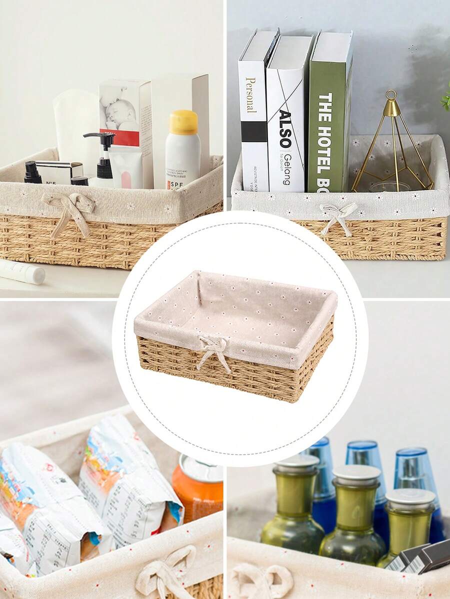 Handmade Woven Basket Desktop Fabric Storage Basket Storage Bin ...