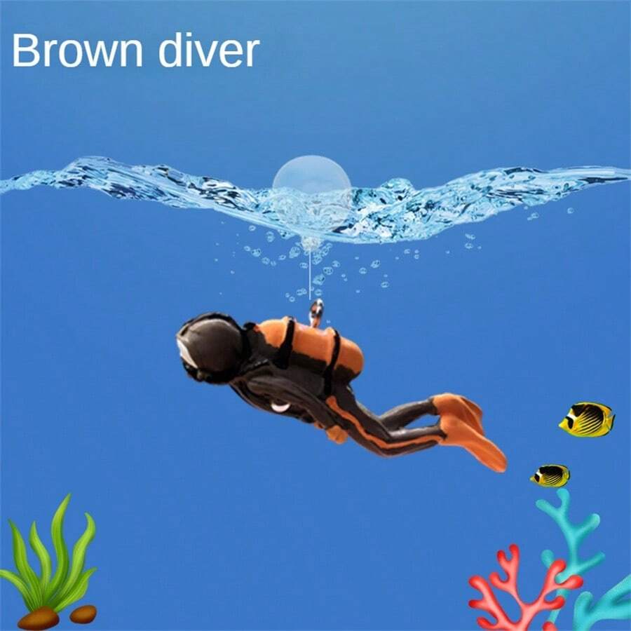 1pc New Resin Brown Scuba Diver Fish Tank Floating Decoration ...