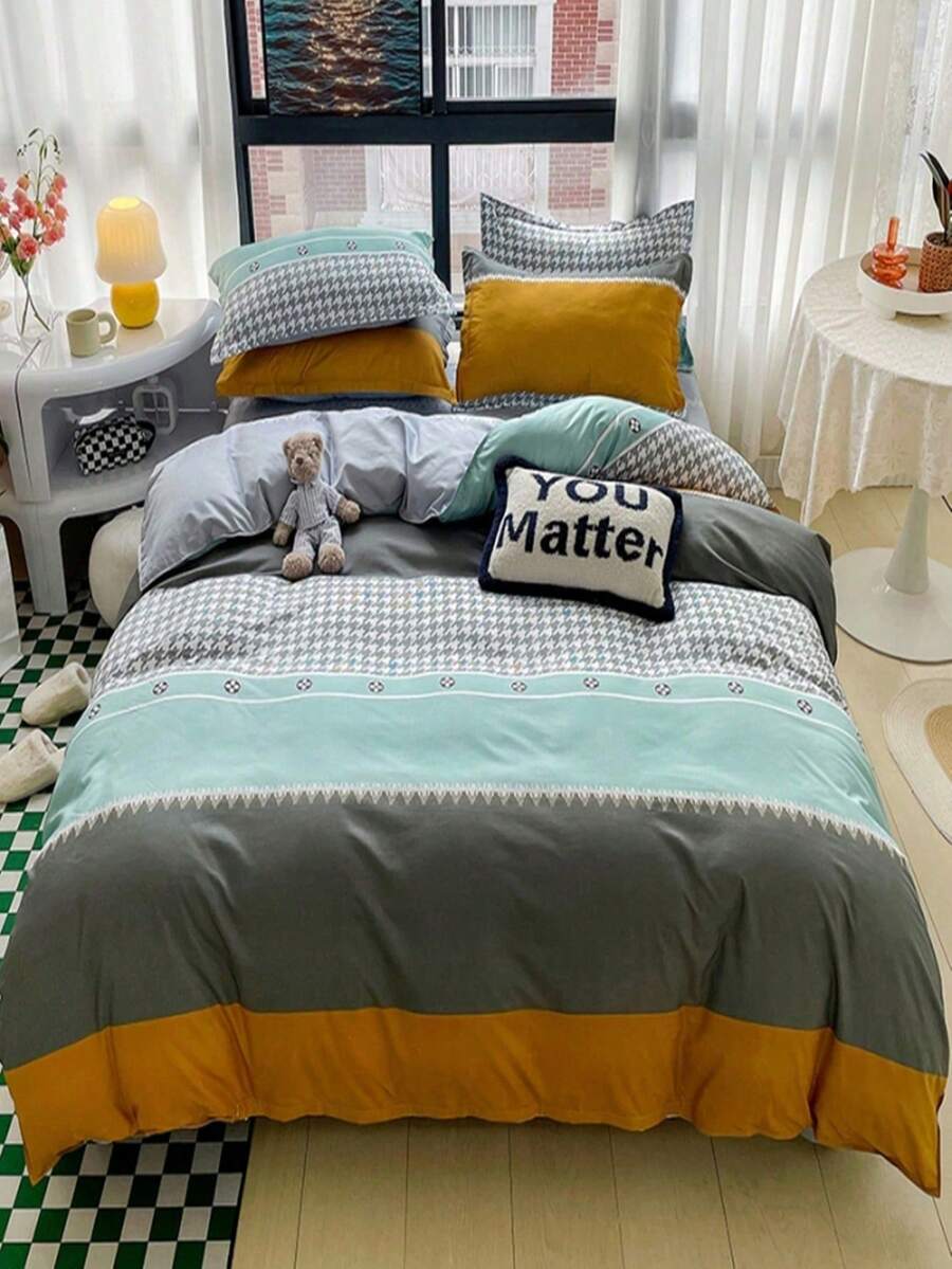 Double-Needle Quilt Cover With Houndstooth Pattern | SHEIN USA