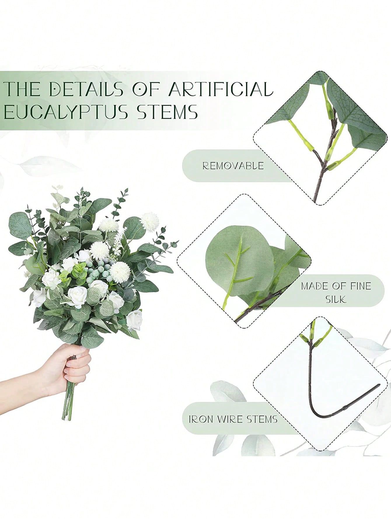 30 Pcs 3 Kinds Mixed Eucalyptus Leaves Stems Bulk Artificial Silver ...