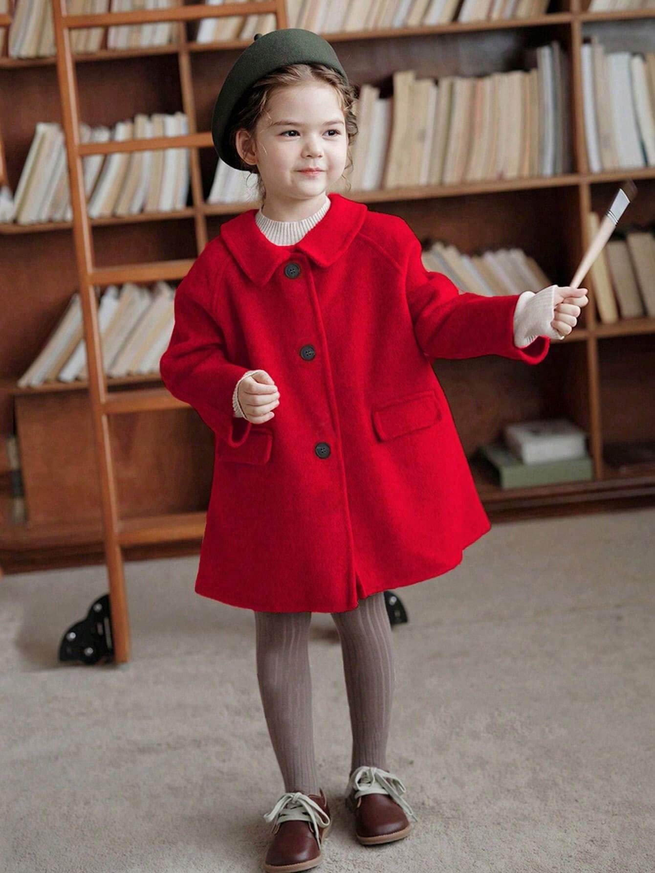 Girls' Long Overcoat With Loose Fit And Double Sided Design For Warmth ...