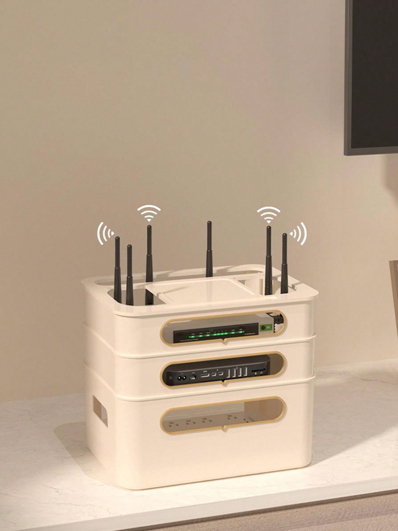 1pc WiFi router storage box TV set top box shelf socket wire finishing ...