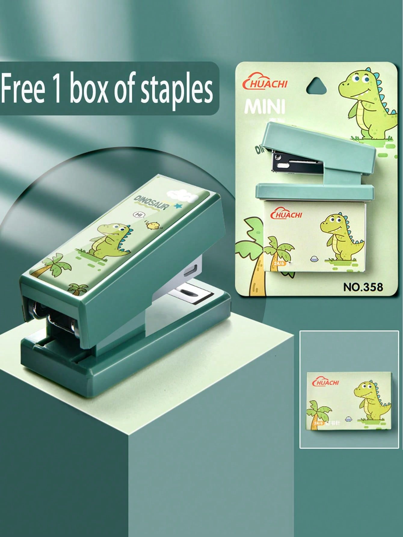 1set Green Stapler Set, Including Thick Mini Stapler And 1 Box Of ...
