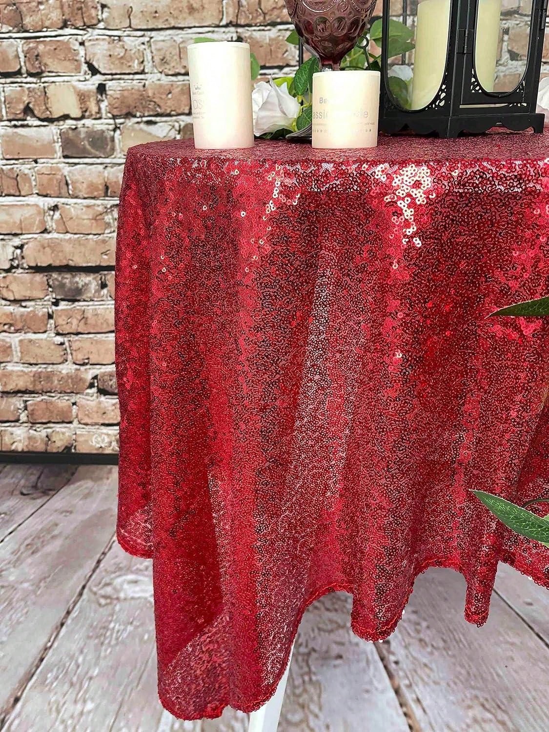 1pc Large Red Sequin Tablecloth For Wedding And Party Decoration ...