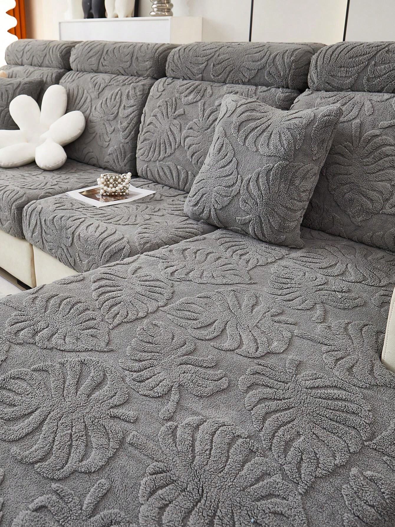 1pc Plush Flower Pattern Universal Stretch Sofa Slipcover, Simple ...