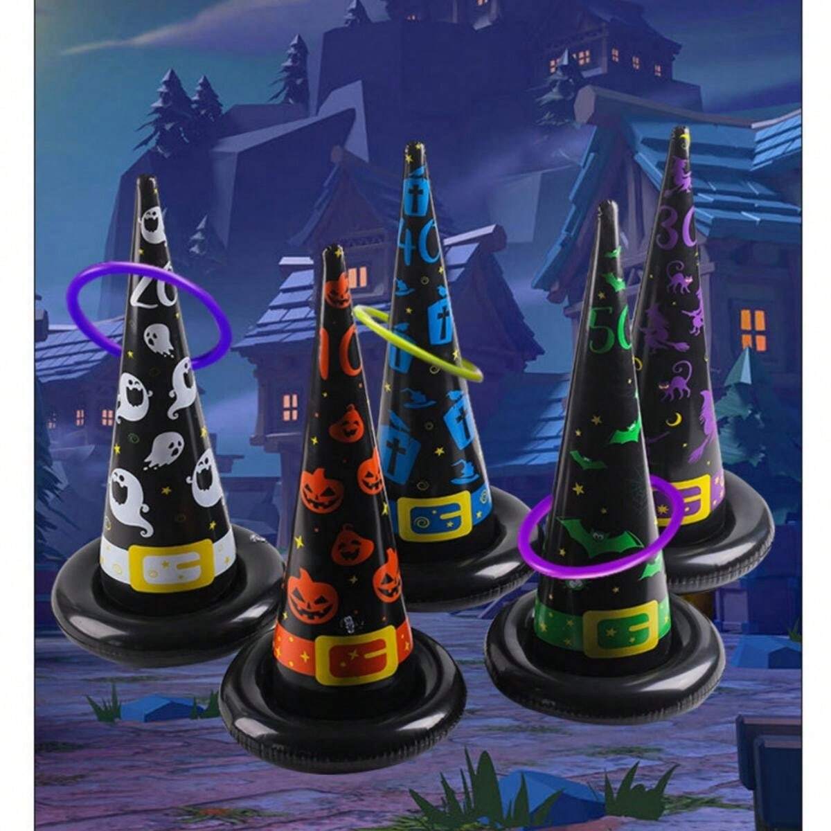 Inflatable Halloween Ring Toss Game Set, Includes Witch Hat, Spider Hat ...