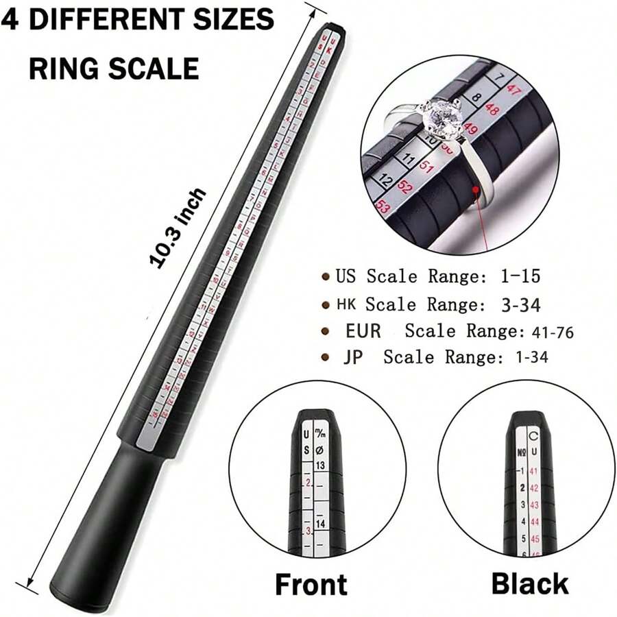US/EU/JP Scale Range Ring Sizer Gauge Mandrel Black Ring Sizing Measure ...