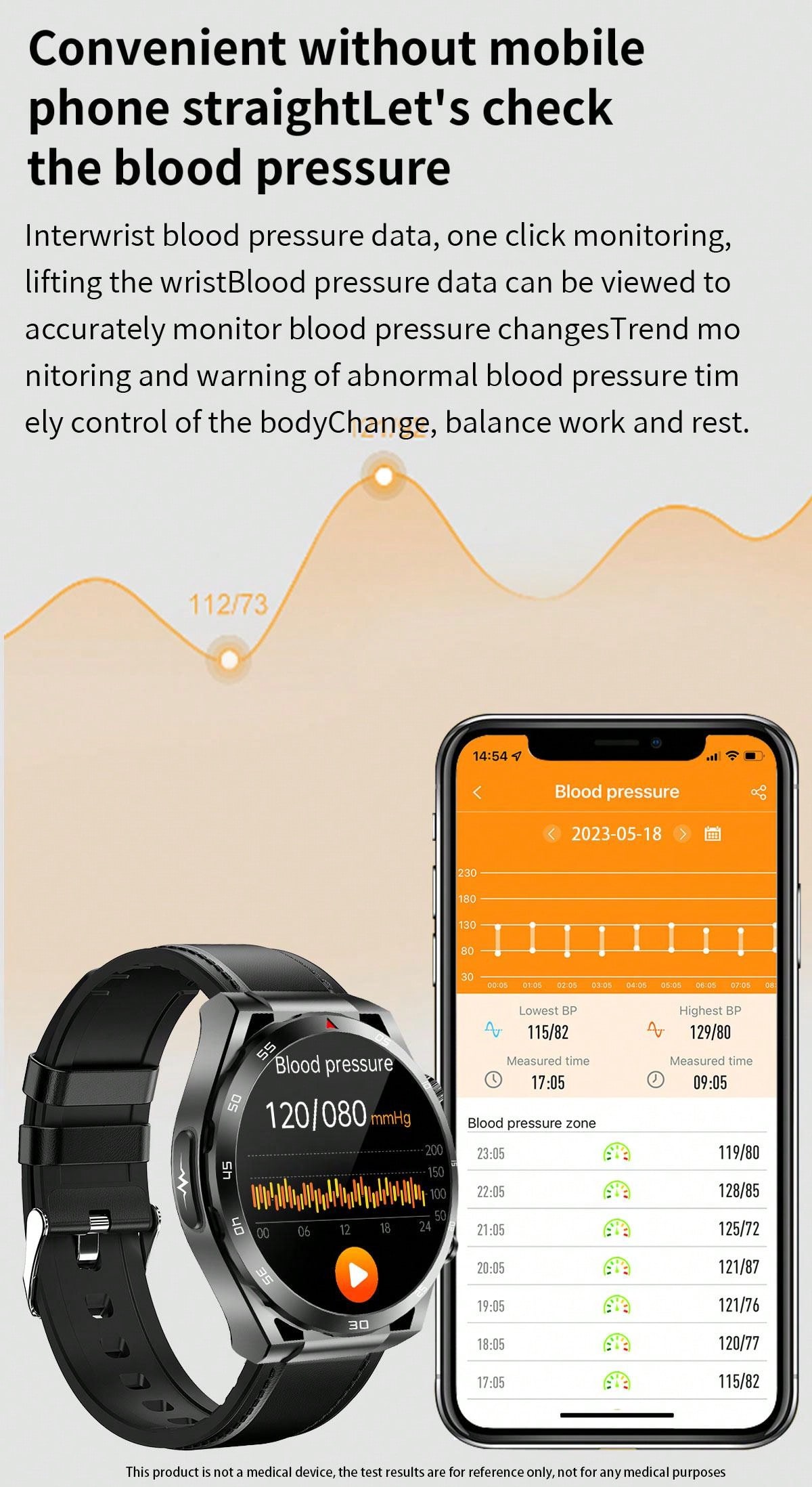 Smart watch ECG non-invasive blood sugar measurement, HRV function, AI ...