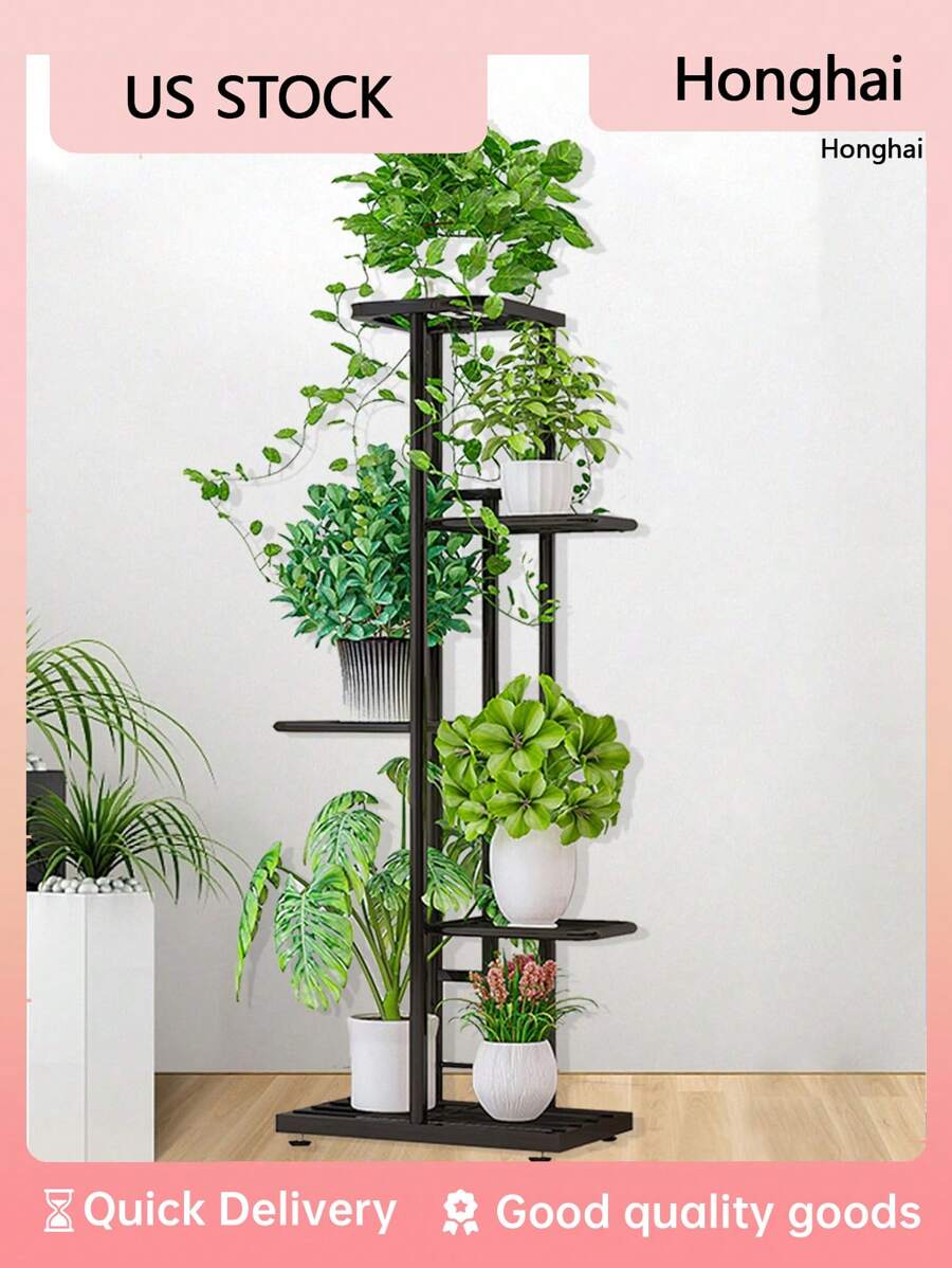 5 Layer Wrought Iron Flower Rack - 6 Pot Balcony Rack - Simple Assembly ...