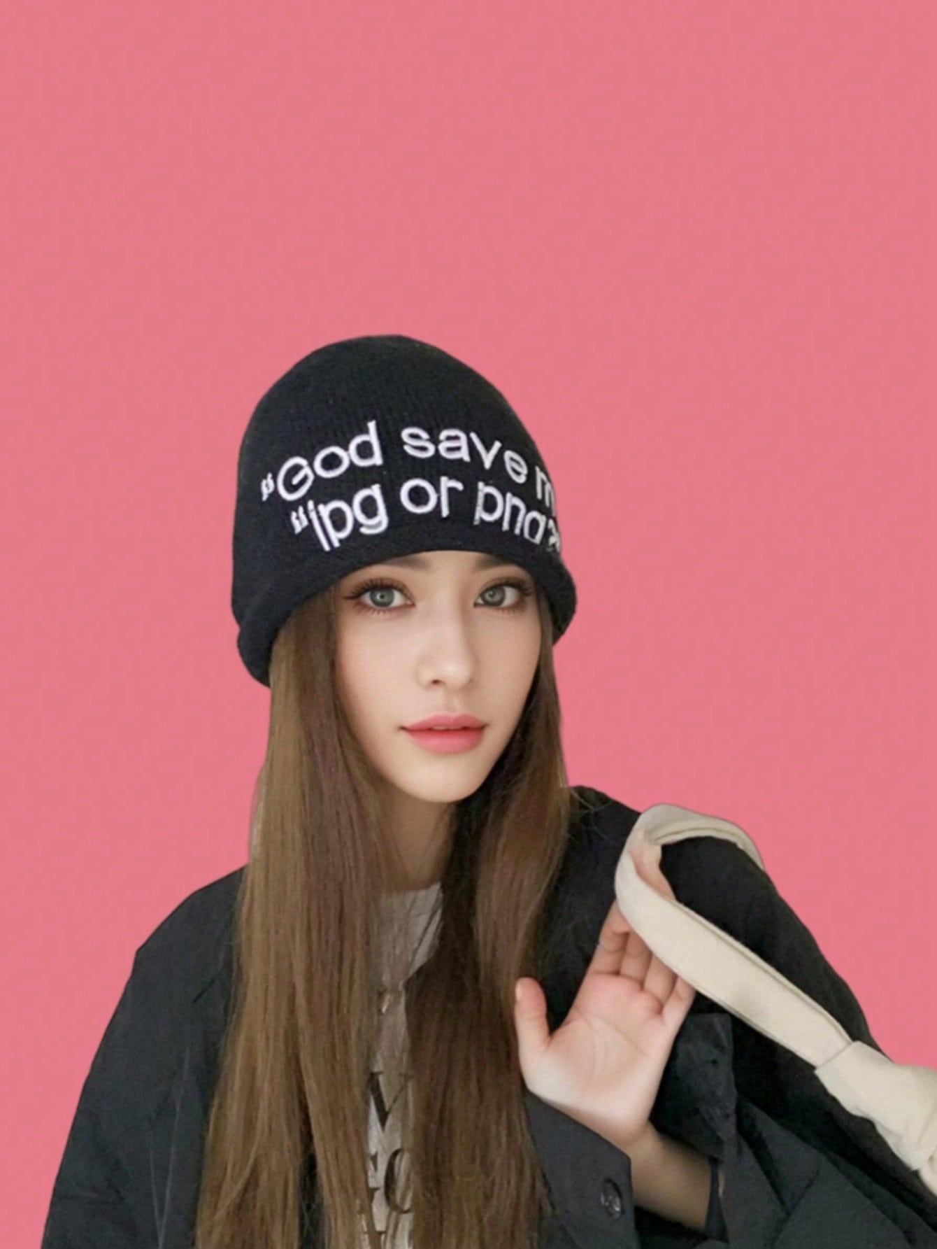 1pc Knitted Wool Hat For Women With Embroidered Letters, Autumn Winter ...