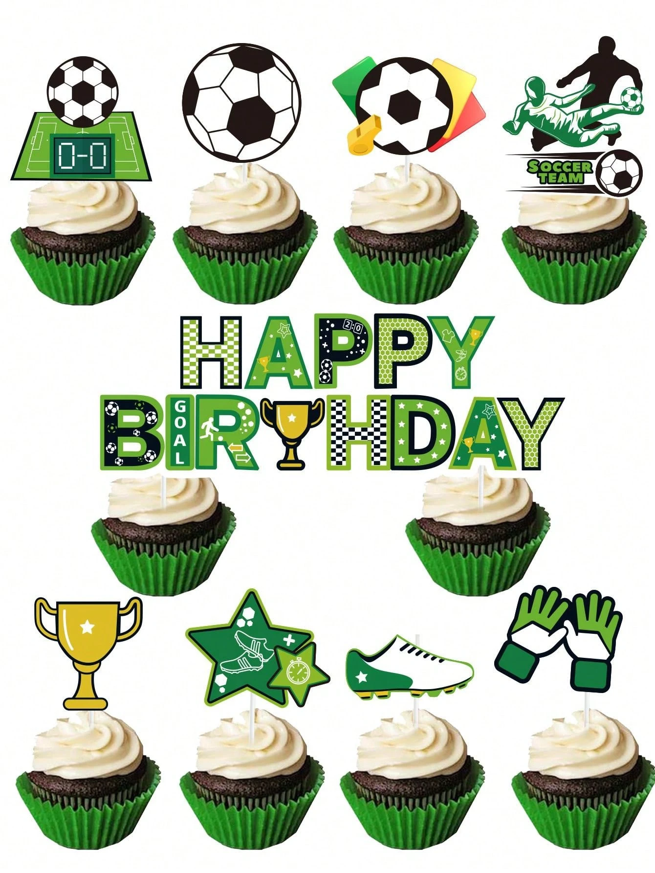 17pcs/Set Football Theme Design Cake Topper, Cupcake Decoration ...