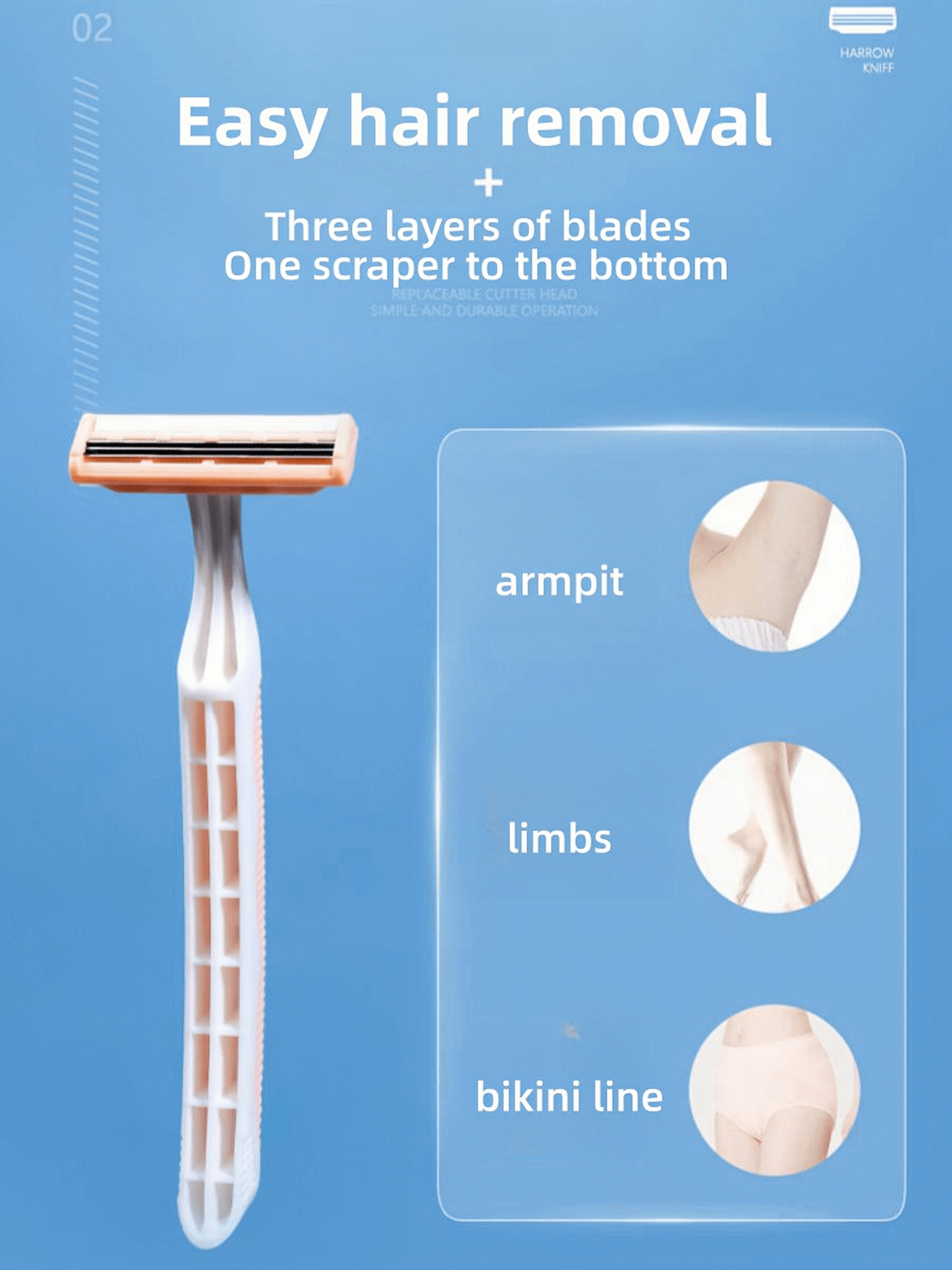 1 pack of four blue and orange rake-type shaving knives, suitable for ...