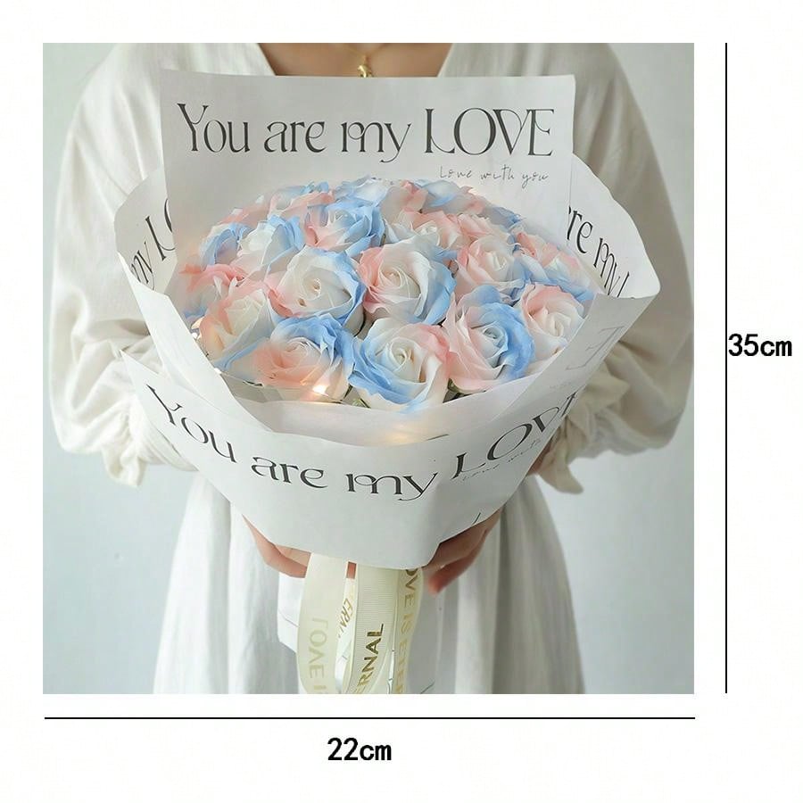 19 Stems Pink Roses And Babysbreath Bouquet, Perfect Gift For Valentine ...