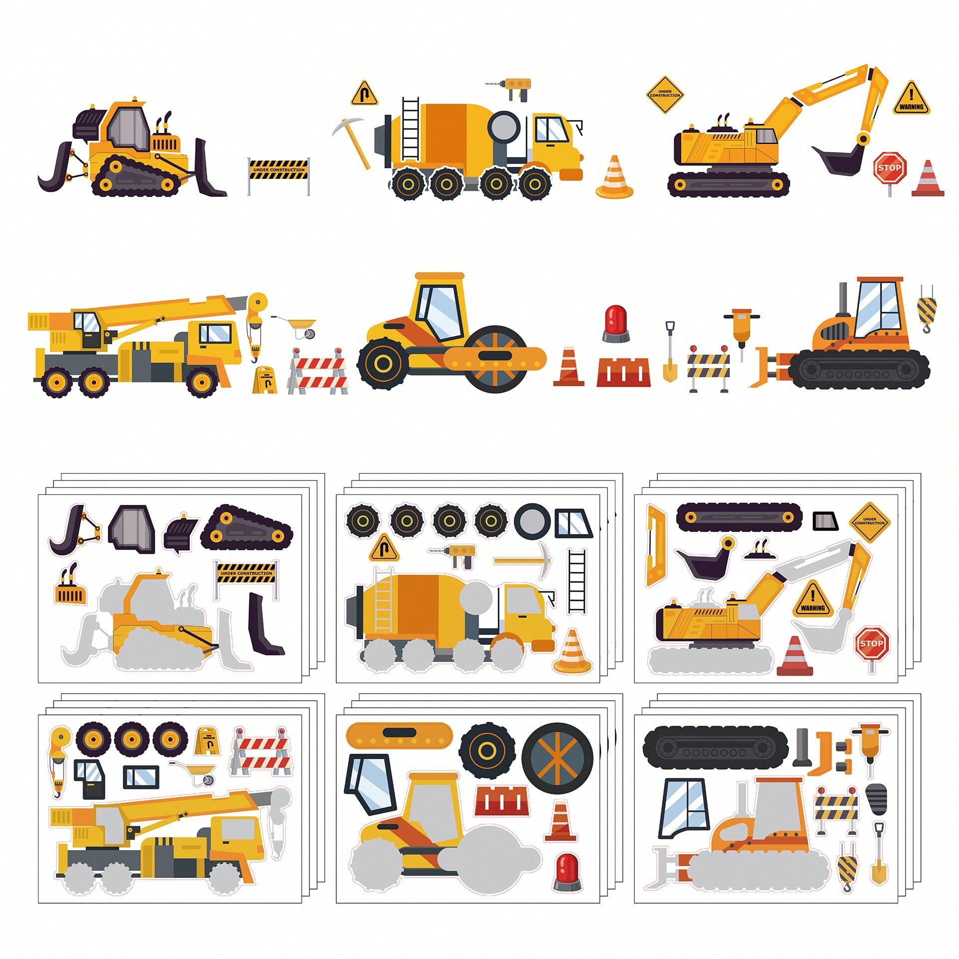 12pcs/set Cartoon Construction Vehicle Diy Sticker Puzzle Set, Suitable ...