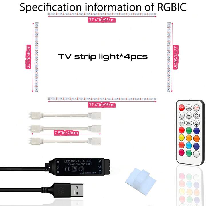 4 LED STRIP LIGHT special TV background lights, with remote control ...
