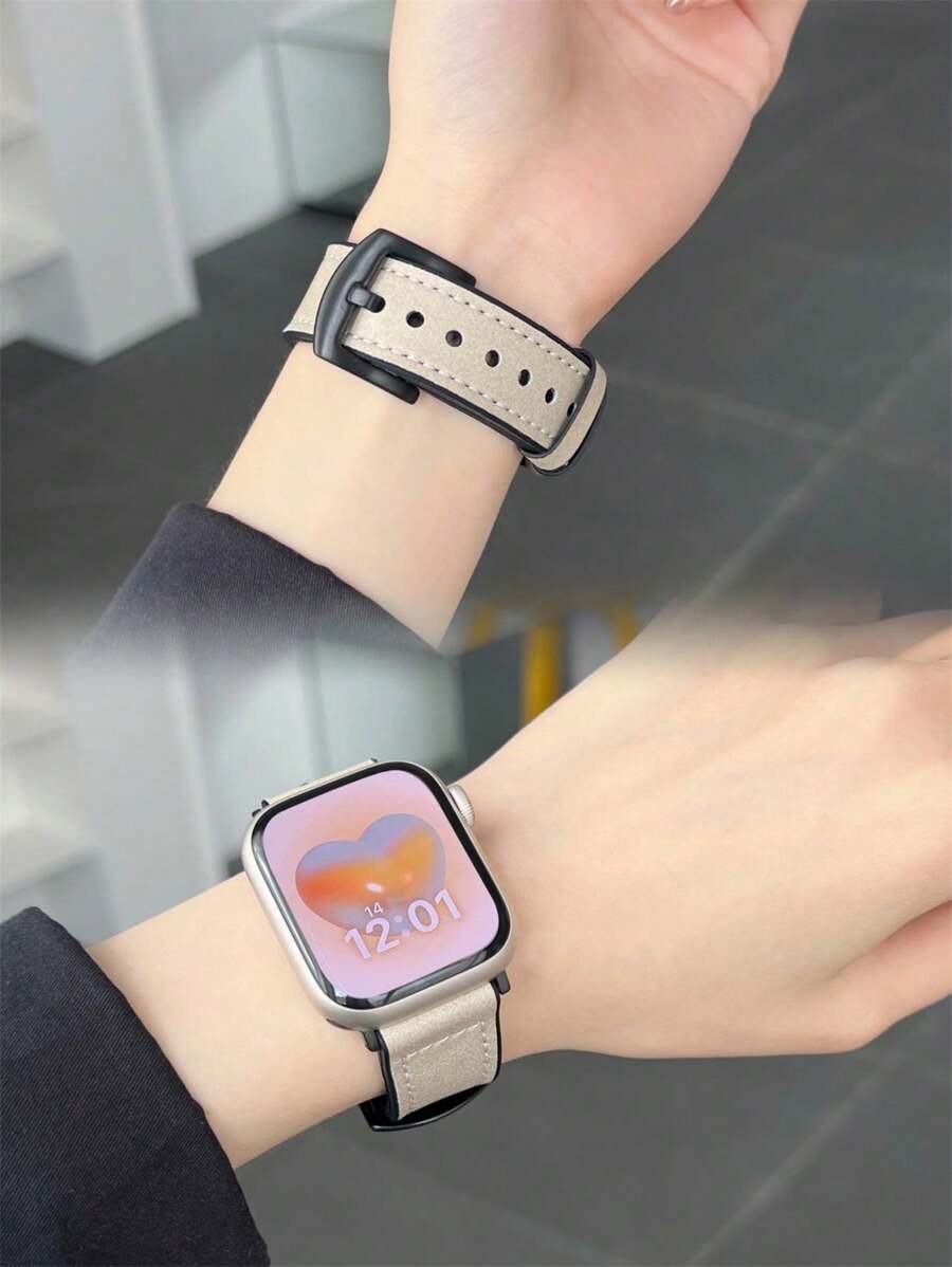 1pc Soft Peach Pu Leather & Silicone Watch Band Compatible With Apple ...