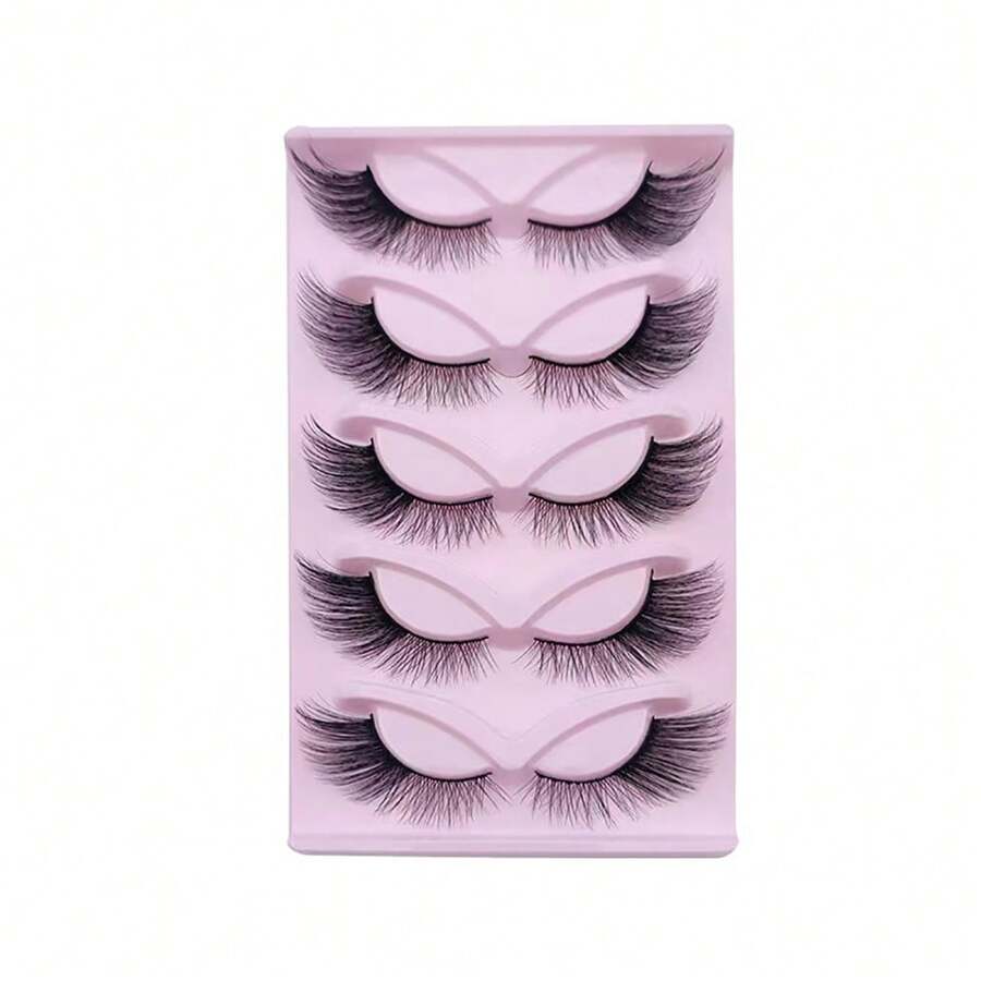 5 Pairs Fox Eye Eyelashes, Natural Look, Mink Furry Cat Eye Eyelashes ...