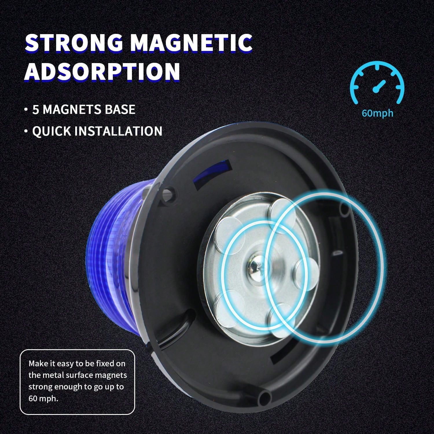 Blue LED Rooftop Beacon Strobe Light with Magnetic Base Warning Safety ...