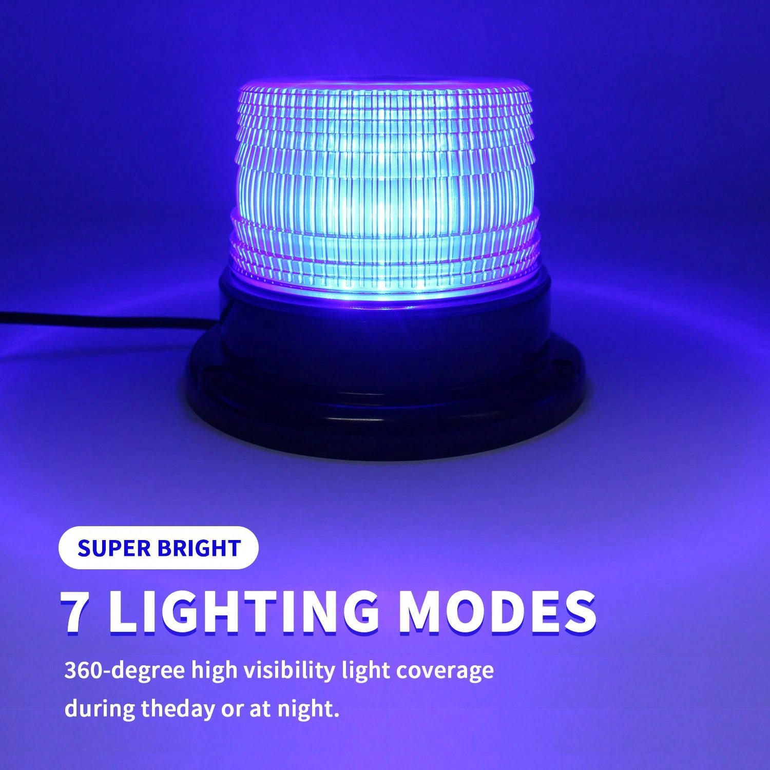 Blue LED Rooftop Beacon Strobe Light with Magnetic Base Warning Safety ...