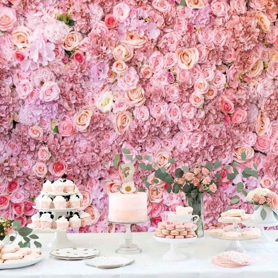2.1m*1.5m Pink Themed Rose Flower Birthday Wedding Party Backdrop Photography Background ...